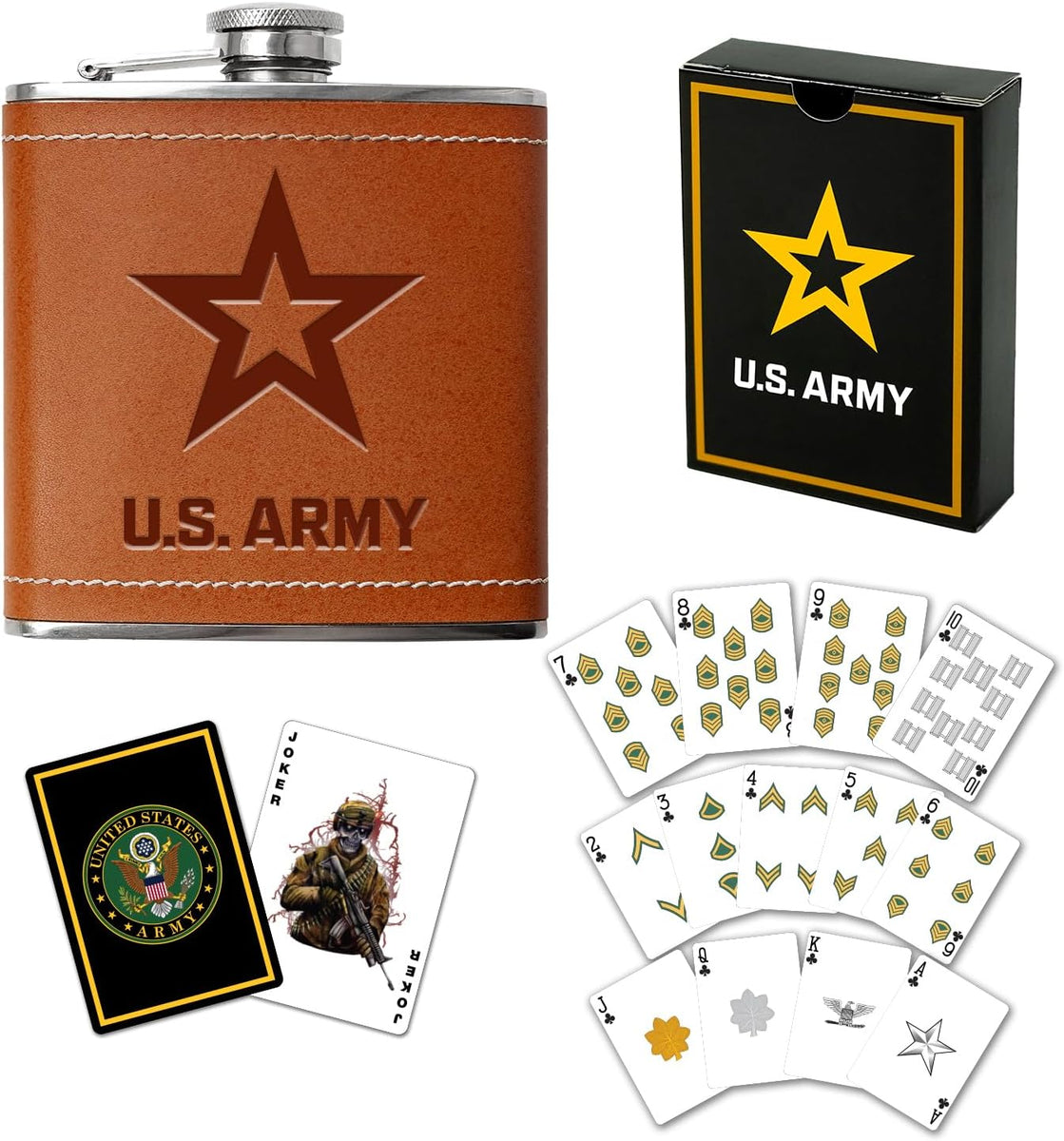US Army - Leather Flask & Playing Card Gift Set – Military Veteran Products