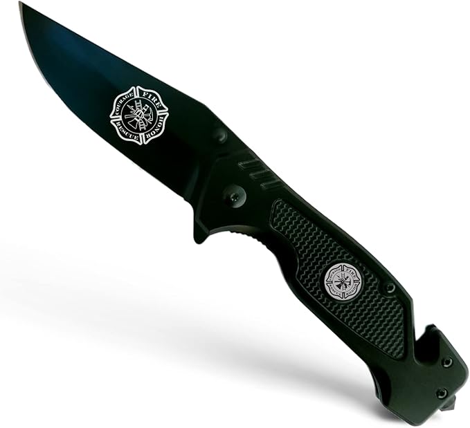 Firefighter - Black Folding Spring Assisted Tactical Knife – Military ...