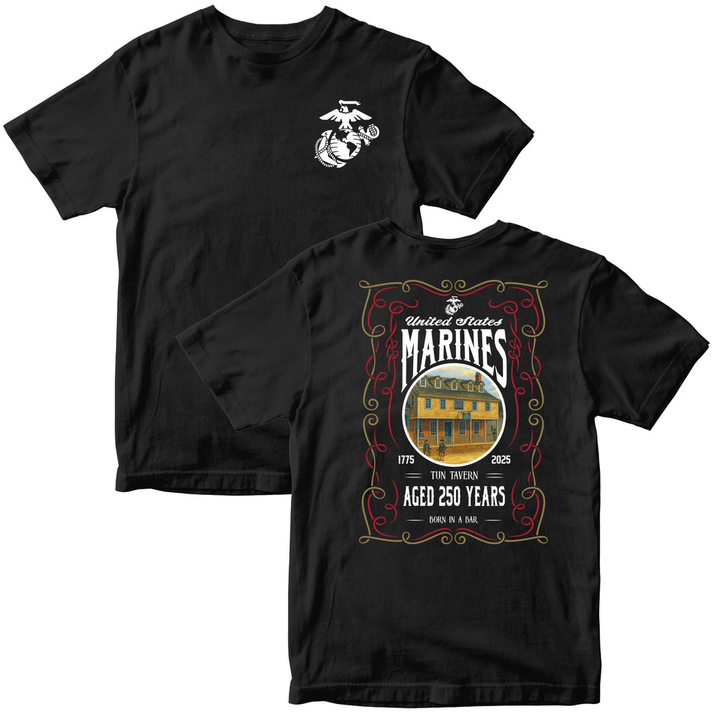 250th USMC Birthday Whiskey Label T-Shirt | Military Veteran Products