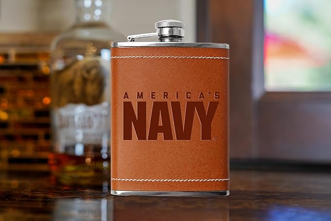 US Navy - 8oz Leather Flask – Military Veteran Products