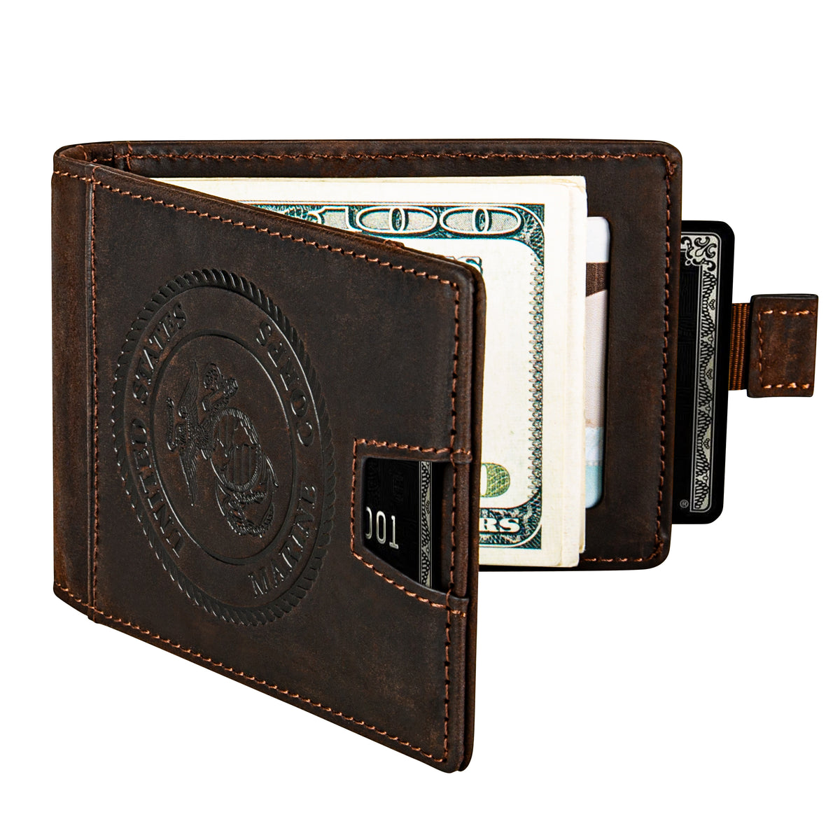 USMC Genuine Leather RFID Blocking Bi-Fold Wallet – Military Veteran ...