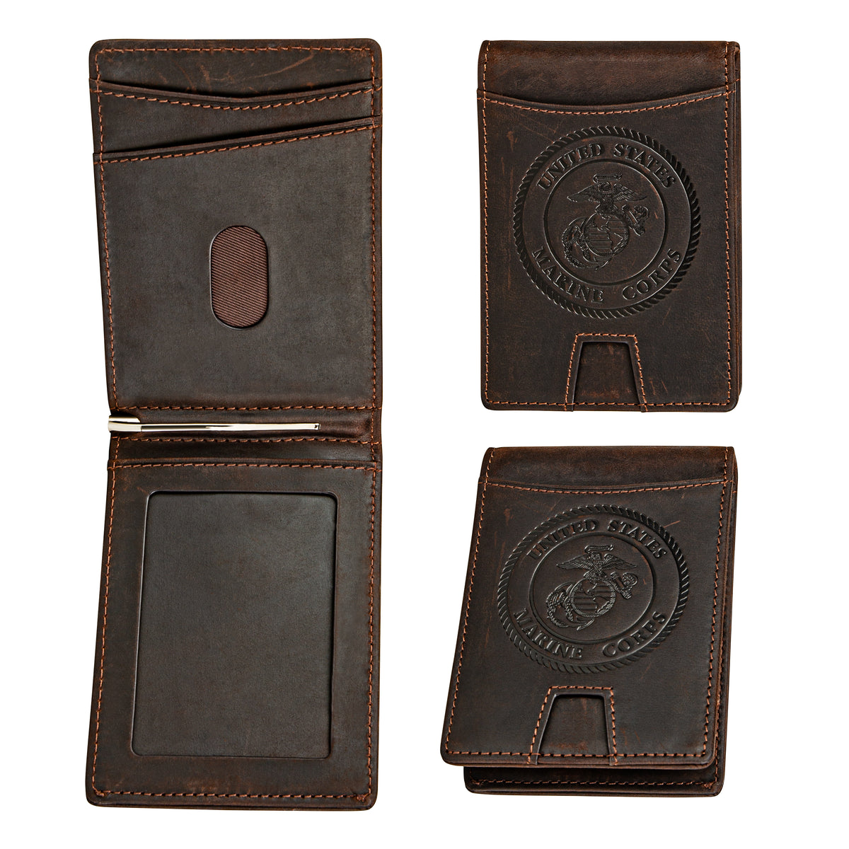 USMC Genuine Leather RFID Blocking Bi-Fold Wallet – Military Veteran ...