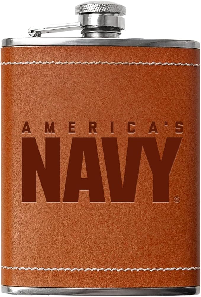 US Navy - 8oz Leather Flask – Military Veteran Products