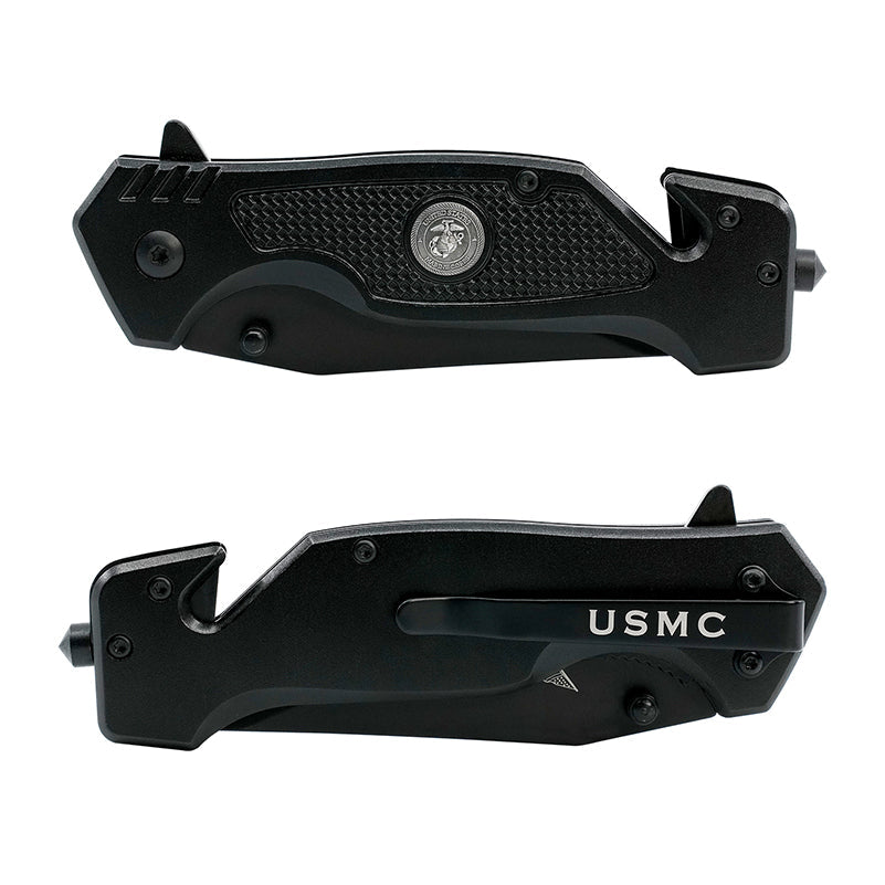 Marine Corps Folding Spring Assisted USMC Tactical Knife -Black Steel ...